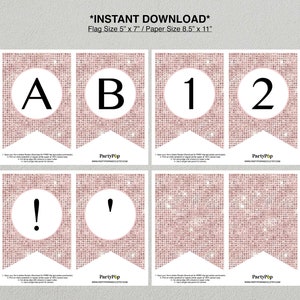 Blush Pink Glitter Alphabet Banner, Printable DIY Banner, A-z&numbers ...