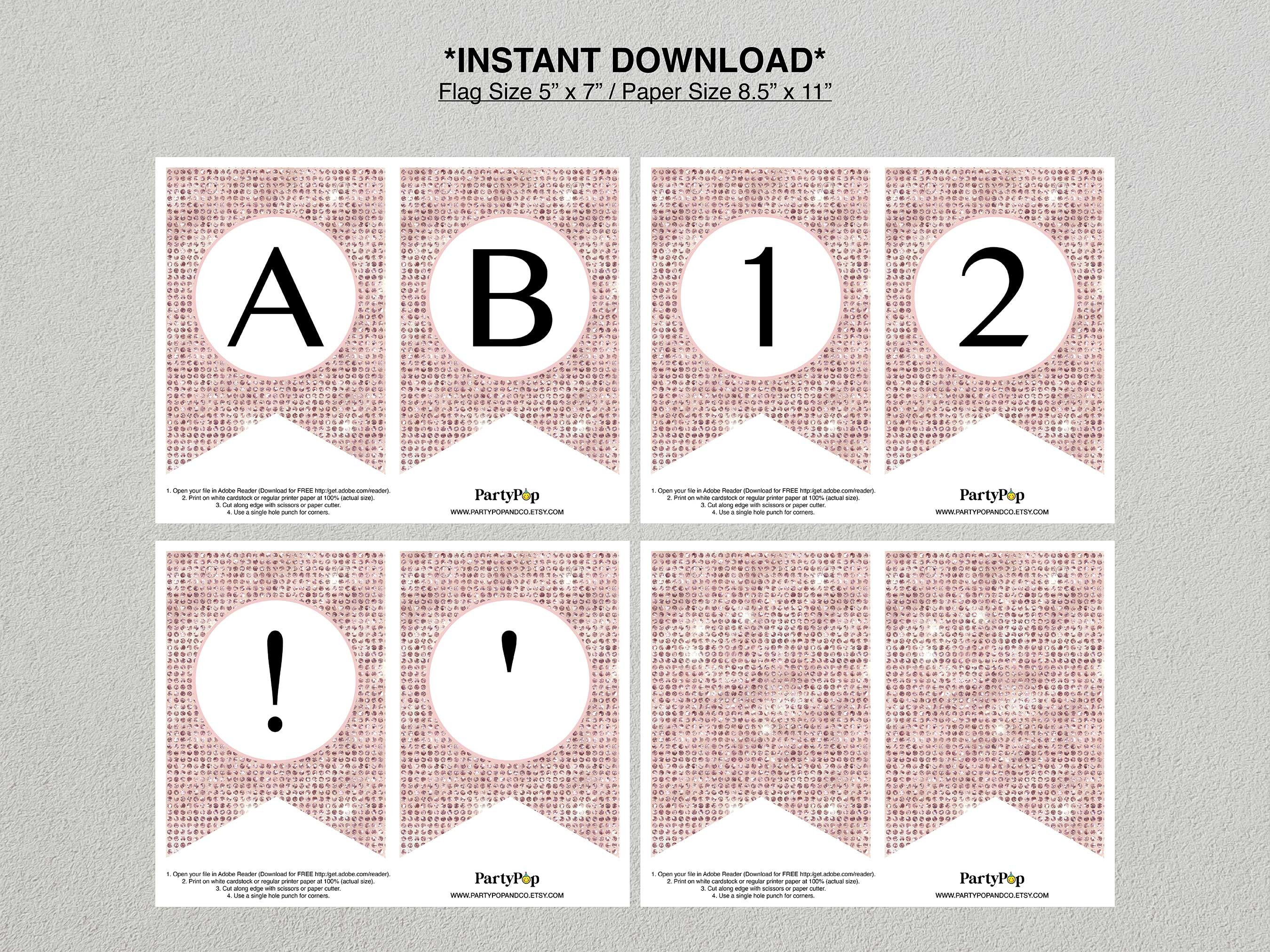 Blush Pink Glitter Alphabet Banner, Printable DIY Banner, A-z&numbers ...