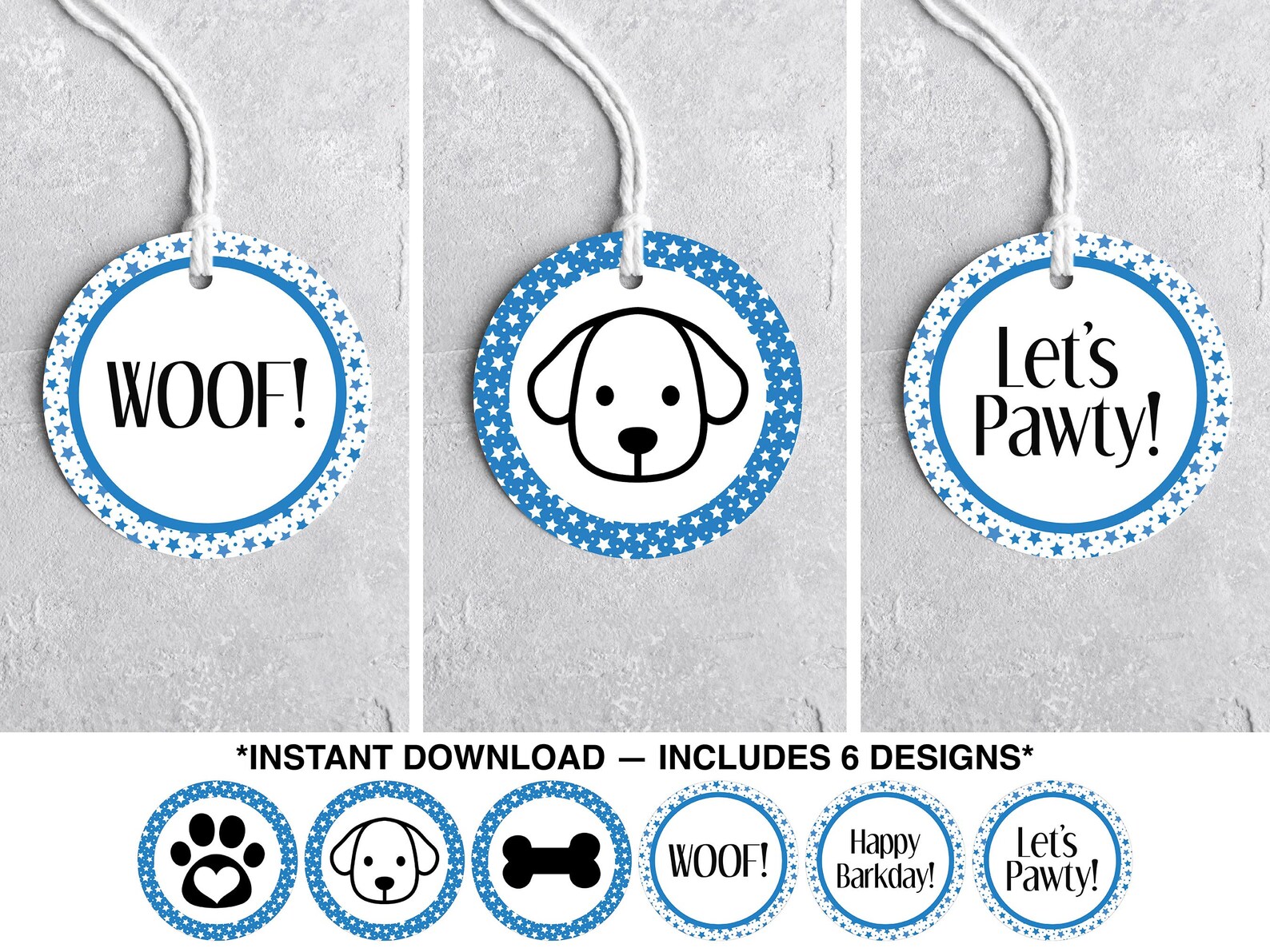 Blue Star Dog Party Favor Tags, Cupcake Toppers (instant Download) - Etsy