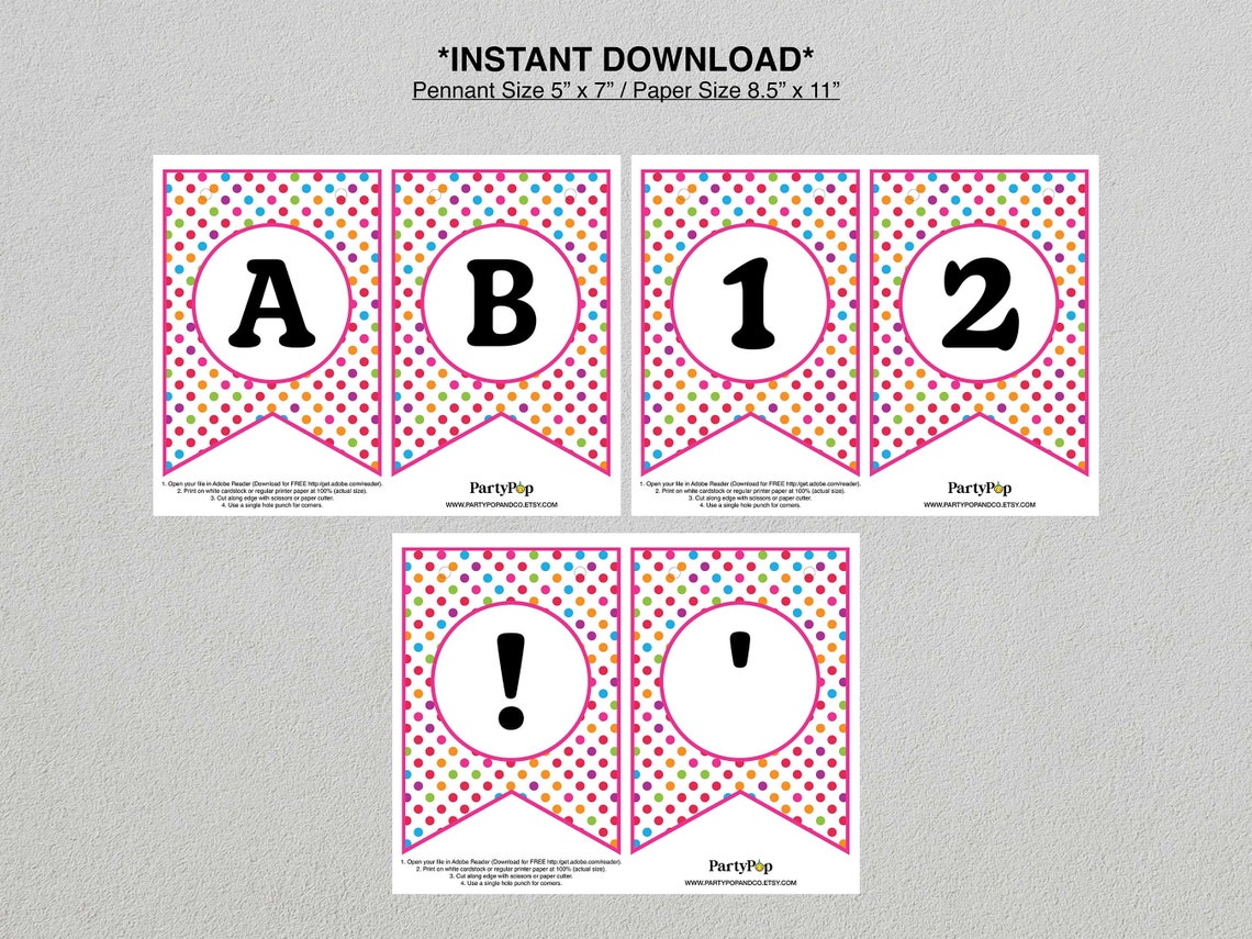Printable Polka Dot Banner, Printable DIY Banner, A-Z & Numbers Banner ...