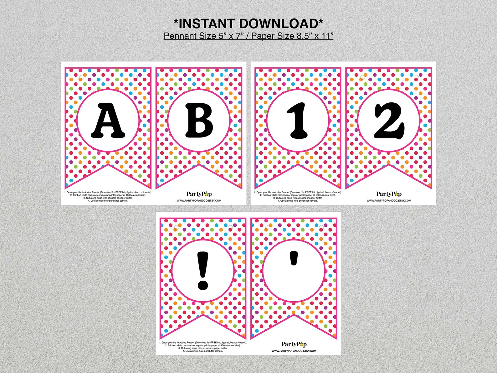 Printable Polka Dot Party Banner, A-Z and 0-9 Pennants (instant ...