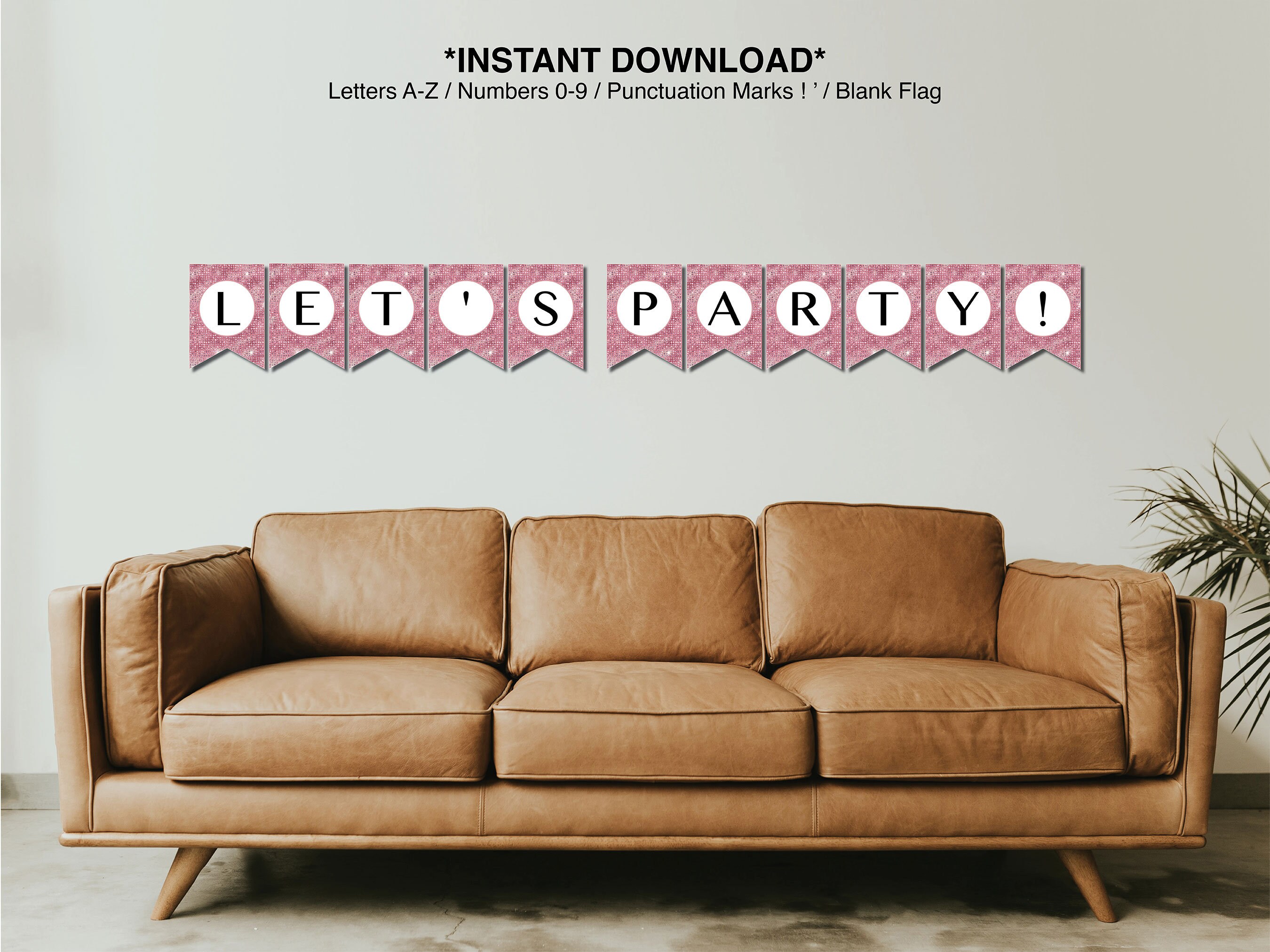 Pink Glitter Alphabet Banner, Printable DIY Banner, A-Z and Numbers ...