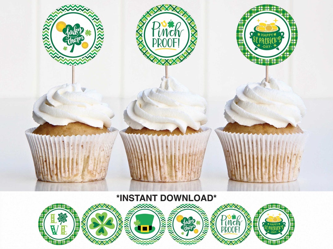 St. Patrick's Day Cupcake Toppers, Shamrock Cupcake Toppers, St. Paddy ...