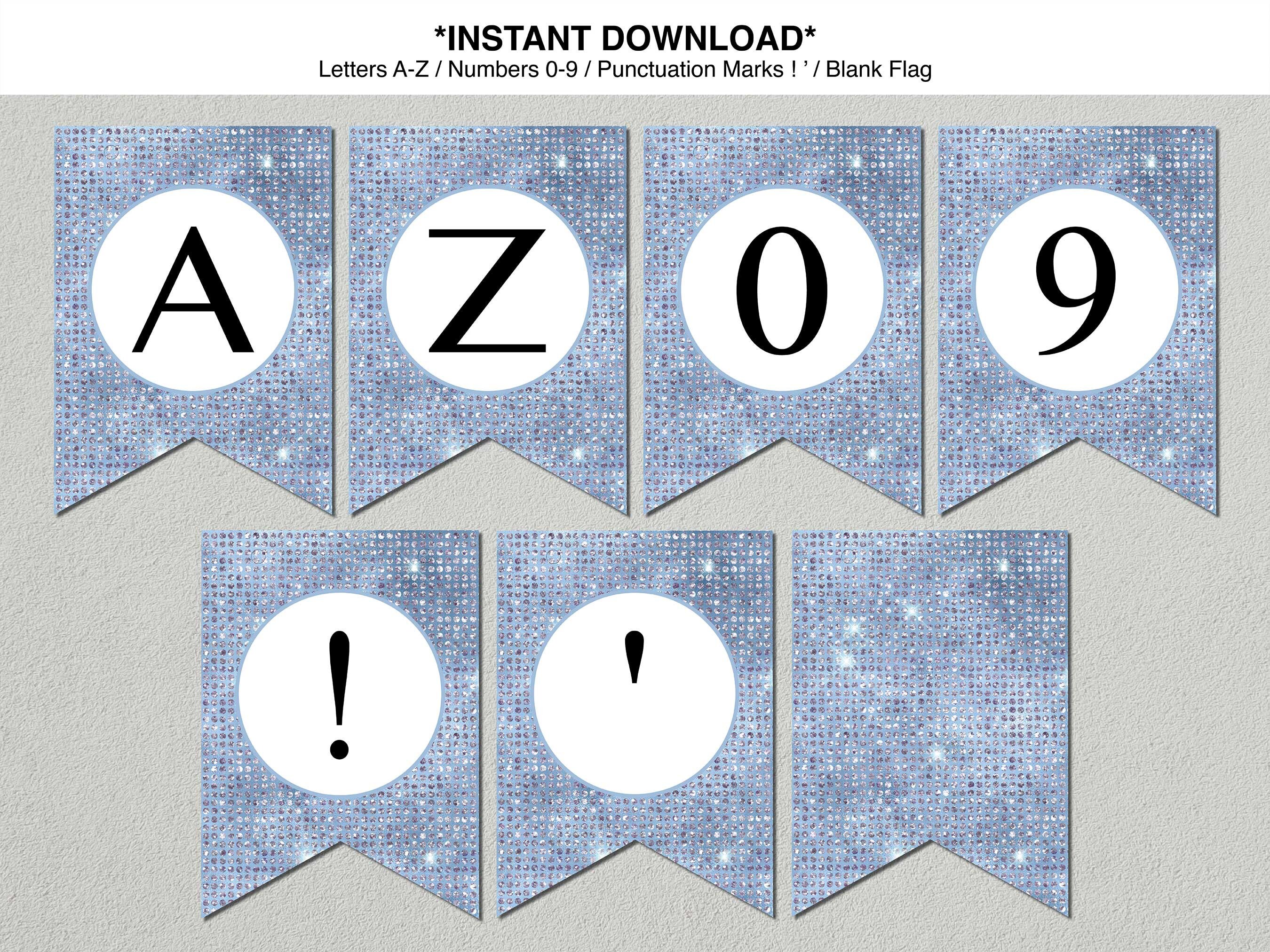 Light Blue Glitter Alphabet Banner, Printable DIY Banner, A-z&numbers ...