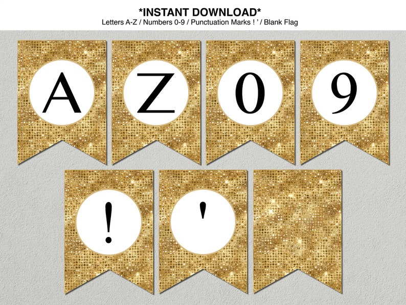 Gold Glitter Alphabet Banner, Printable DIY Banner, A-Z & Numbers ...