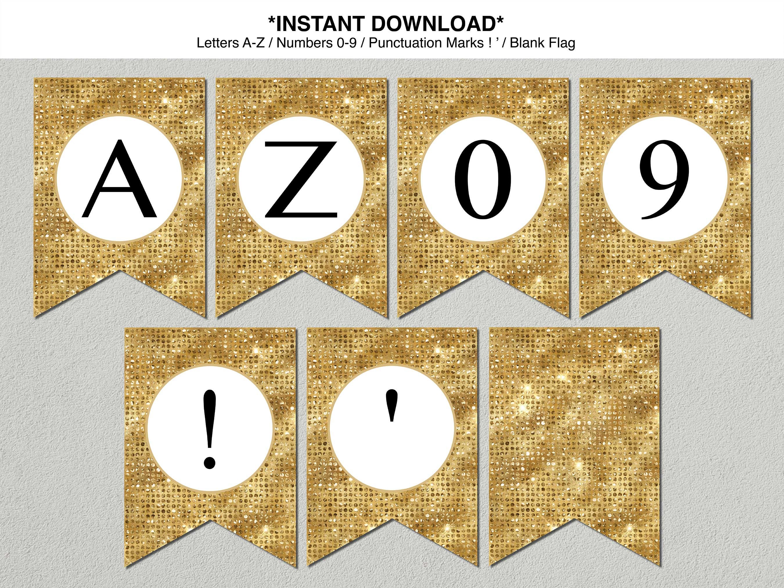 Gold Glitter Alphabet Banner, Printable DIY Banner, A-Z & Numbers ...