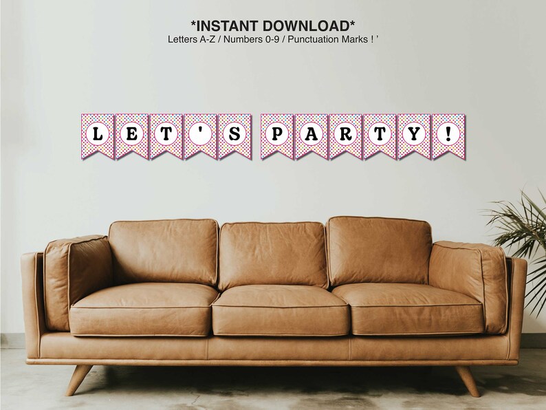 Printable Polka Dot Party Banner, A-Z and 0-9 Pennants (instant ...