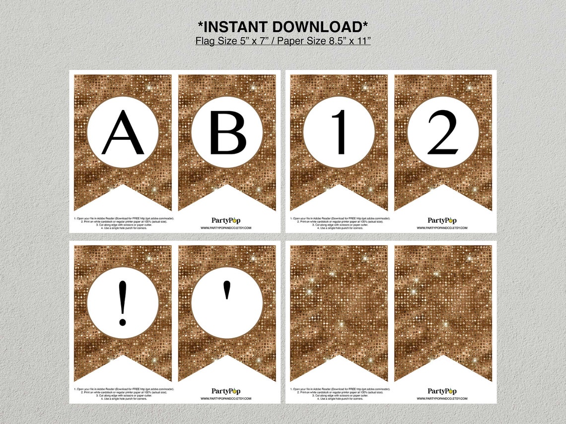Bronze Glitter Alphabet Banner, Printable DIY Banner, A-z&numbers ...