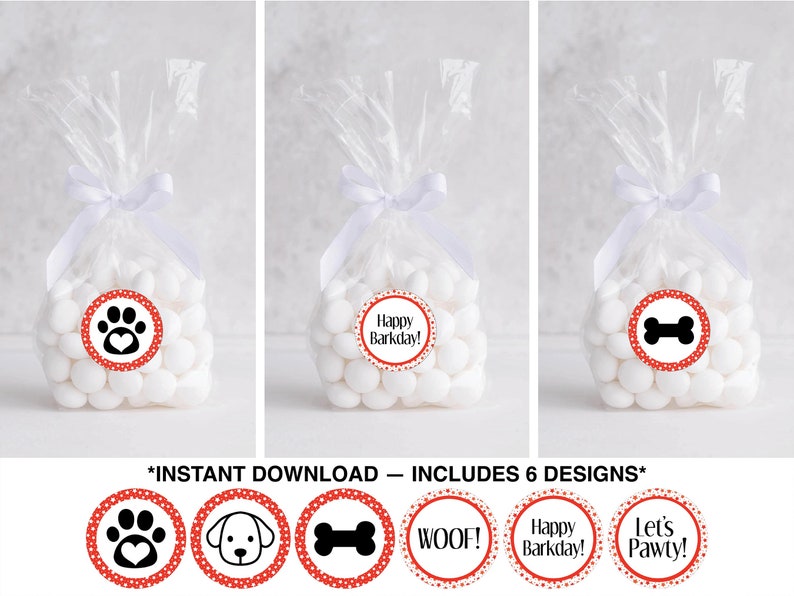 Printable Dog Party Cupcake Toppers, Dog Birthday Party Printable, Red ...