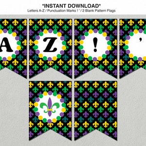 Mardi Gras Printable Banner, Mardi Gras Pennants, Fat Tuesday Party ...
