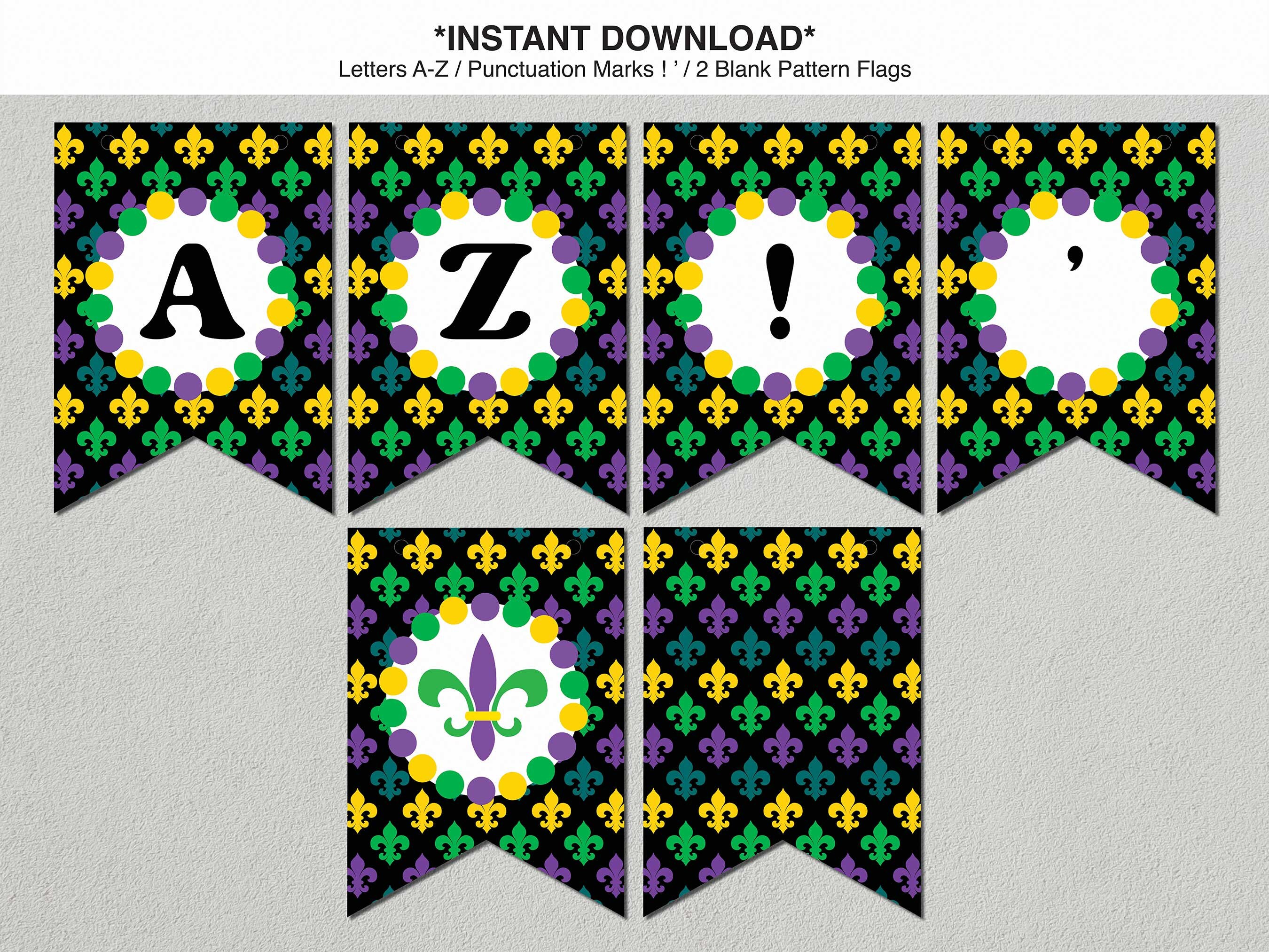 Mardi Gras Printable Banner, Mardi Gras Pennants, Fat Tuesday Party ...