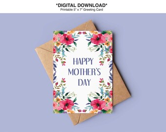 Happy Mother's Day Printable Card / Floral Card Template / Instant ...
