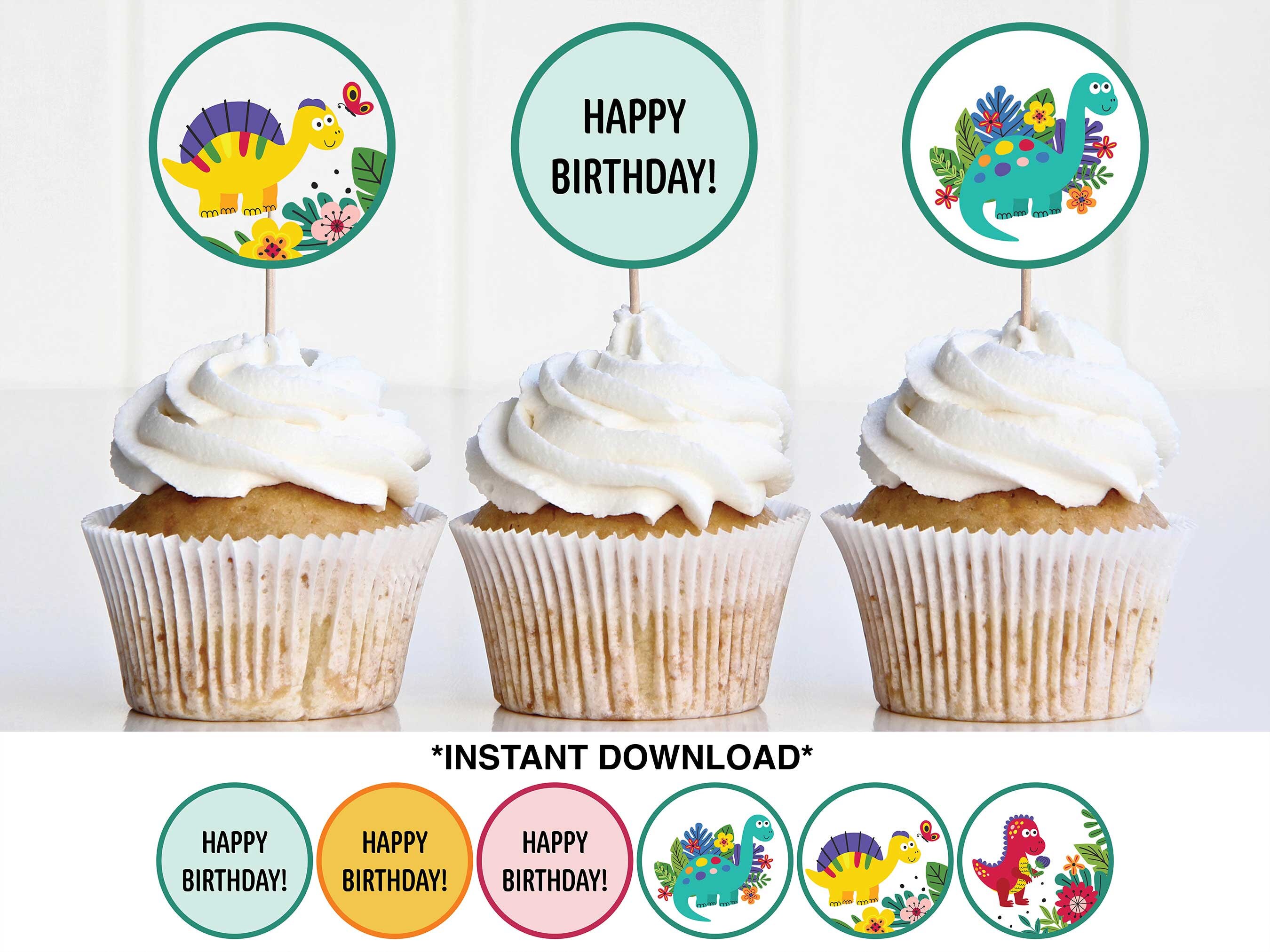 Printable Dinosaur Birthday Cupcake Toppers (digital Download) - Etsy