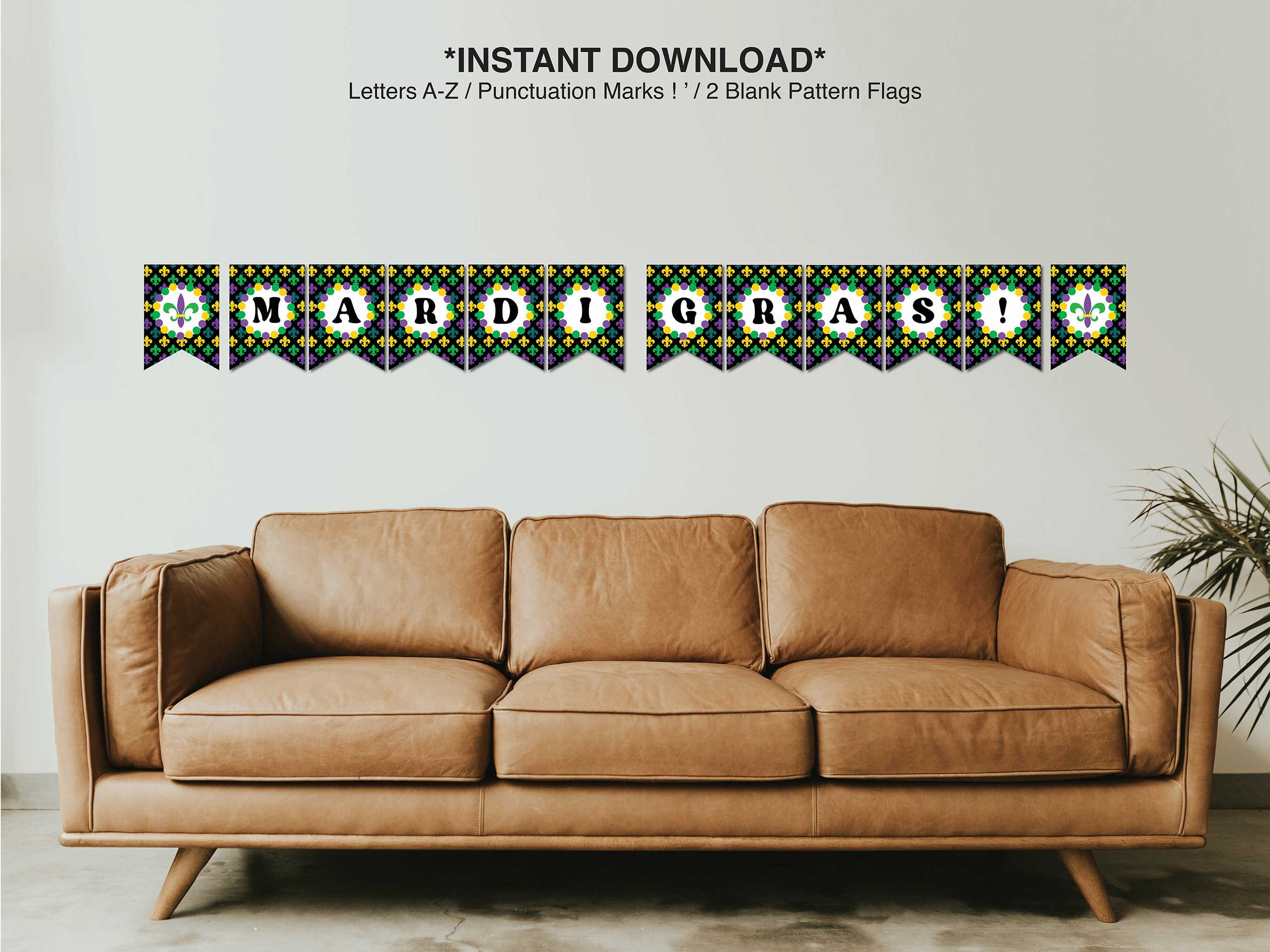 Mardi Gras Printable Banner, Mardi Gras Pennants, Fat Tuesday Party ...