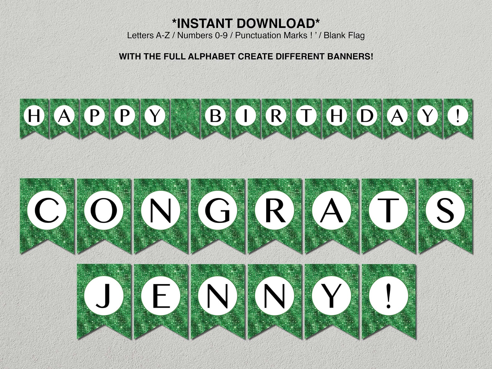 Emerald Green Glitter Alphabet Banner, Printable DIY Banner, A-z ...