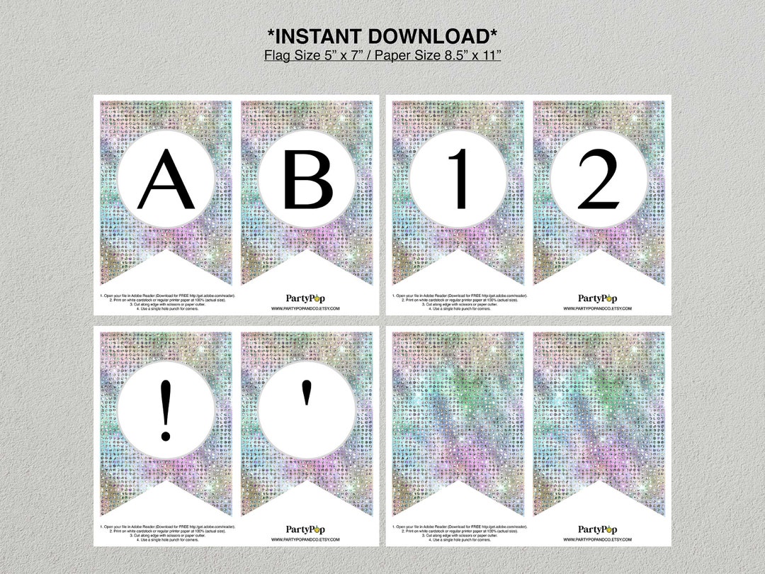 Iridescent Glitter Alphabet Banner, Printable DIY Banner, A-z&numbers ...