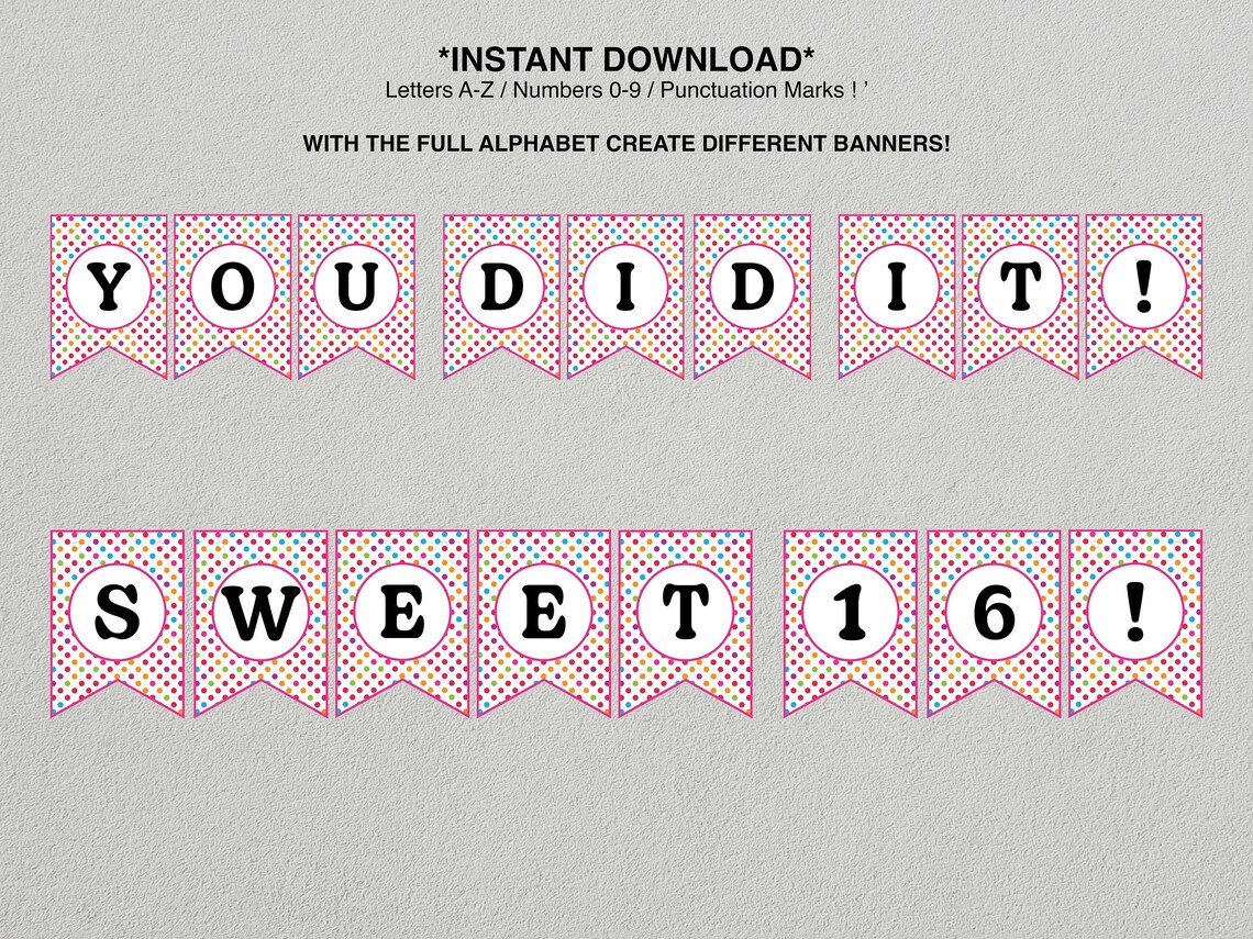 Printable Polka Dot Banner, Printable DIY Banner, A-Z & Numbers Banner ...