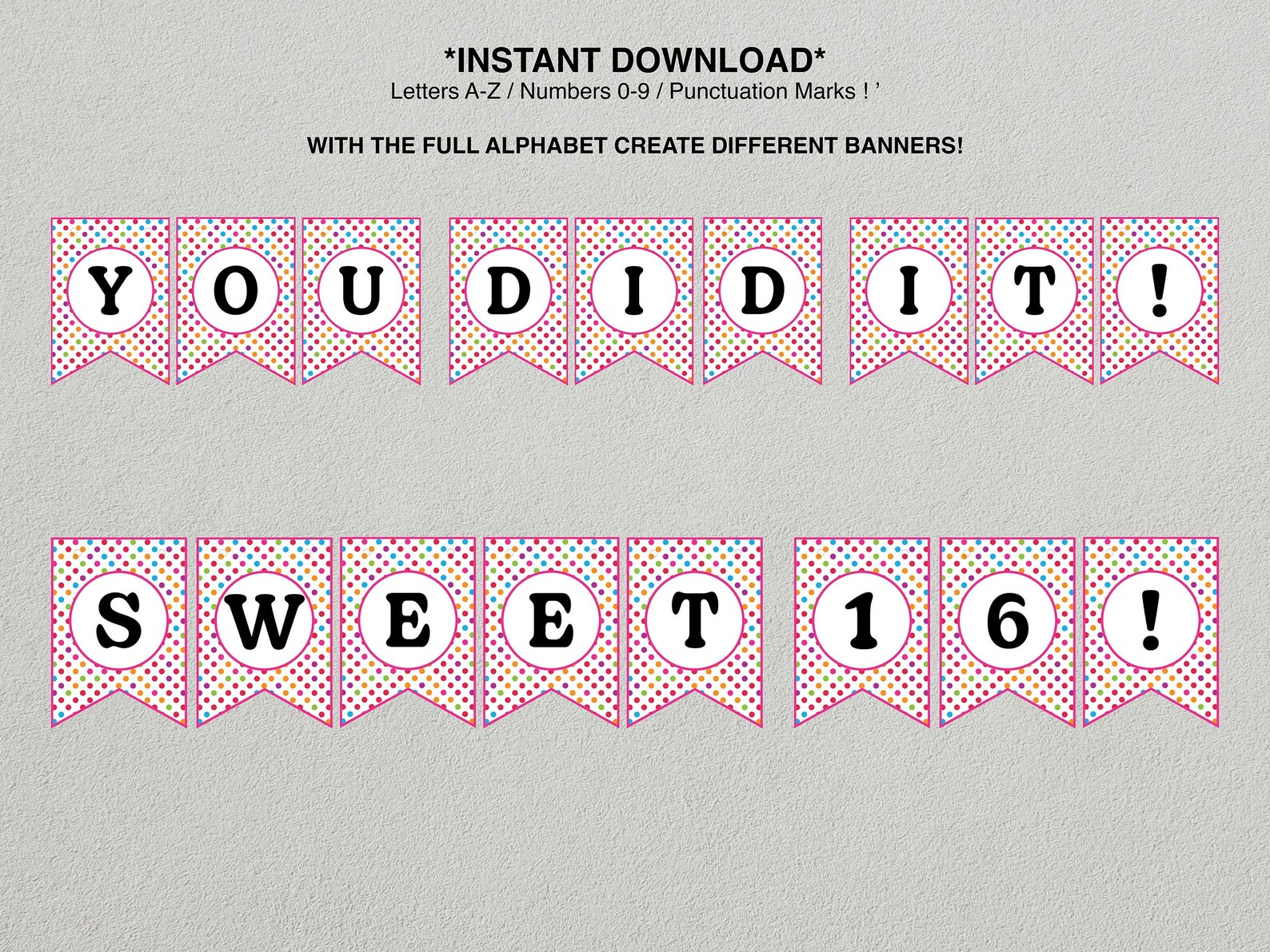 Printable Polka Dot Banner, Printable DIY Banner, A-Z & Numbers Banner ...