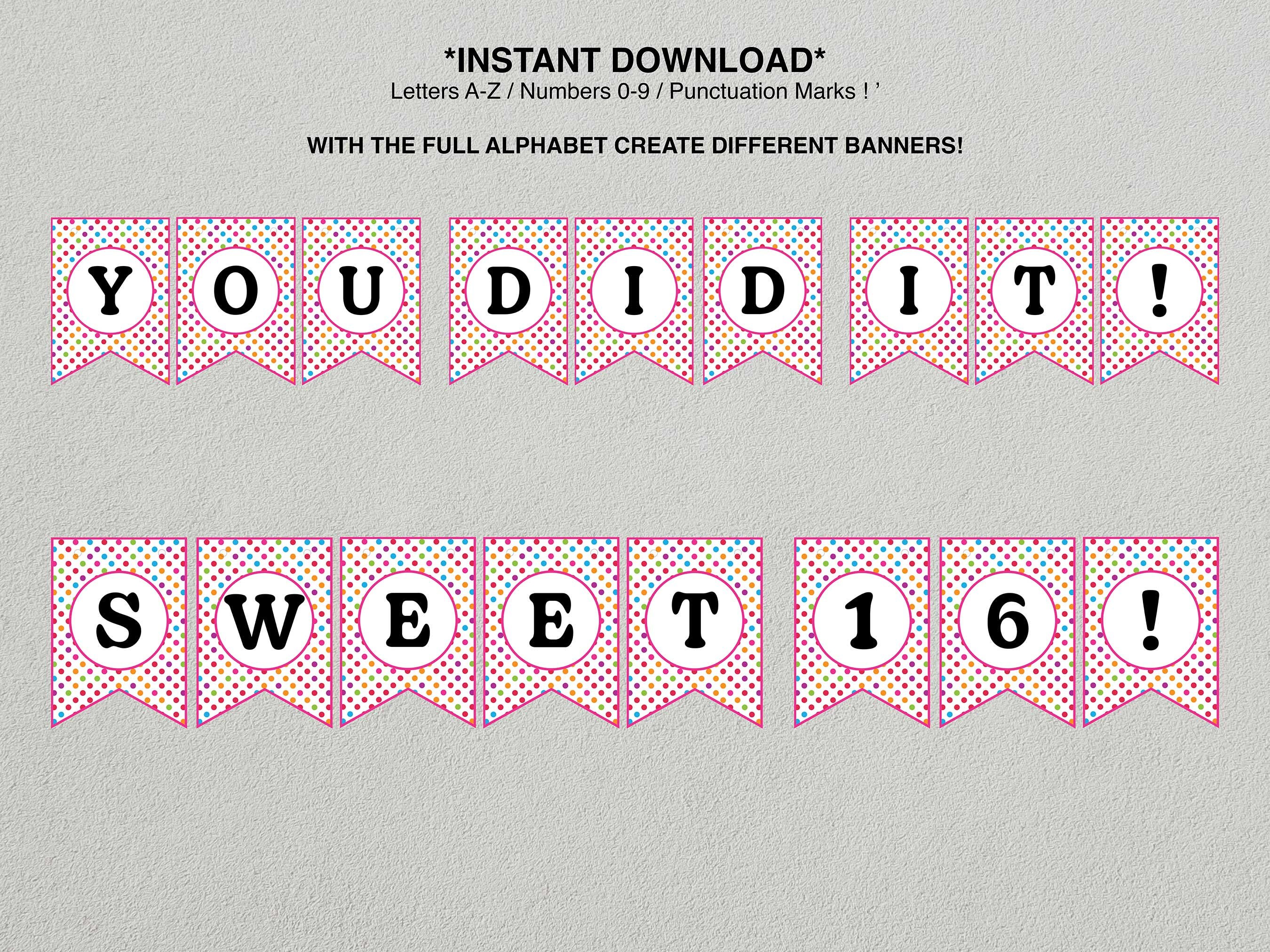 Printable Polka Dot Banner, Printable DIY Banner, A-Z & Numbers Banner ...