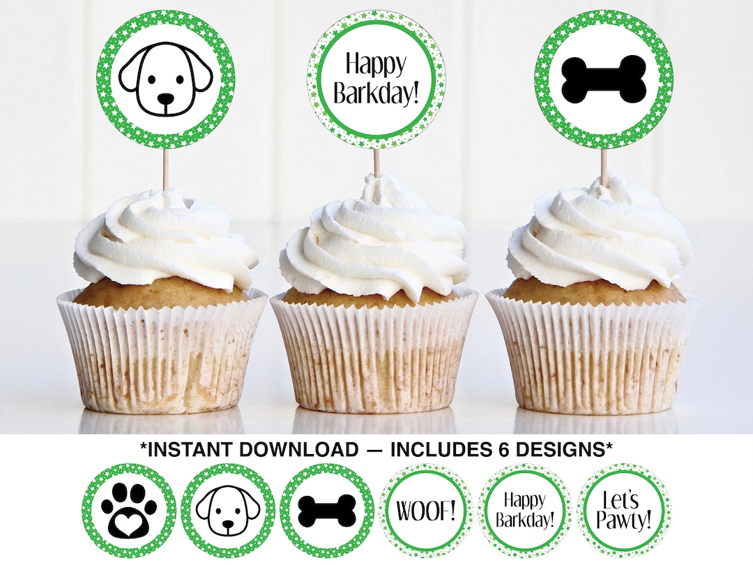 Printable Dog Birthday Cupcake Toppers, 6 Designs (instant Download) - Etsy