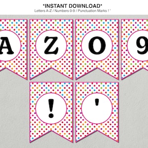 Printable Polka Dot Banner, Printable DIY Banner, A-Z & Numbers Banner ...