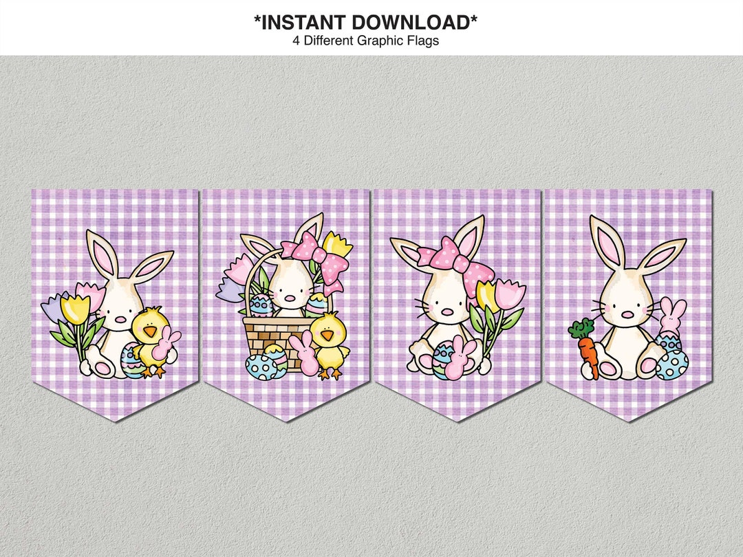 Easter Bunny Watercolour Banner, Easter Bunting Banner, Bunny Party ...