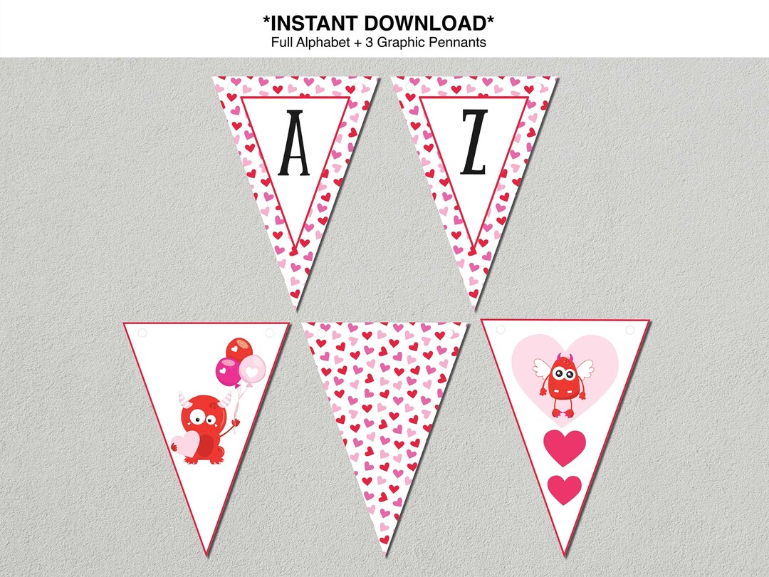 Valentine Printable Banner, Printable Love Monster Banner, Printable ...