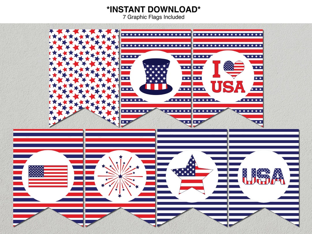 4th of July Printable Banner, Stars and Stripes Bunting (instant ...