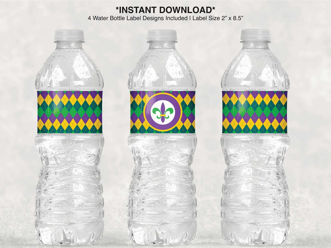 Mardi Gras Water Bottle Labels, Celebration Decor (printable Instant ...