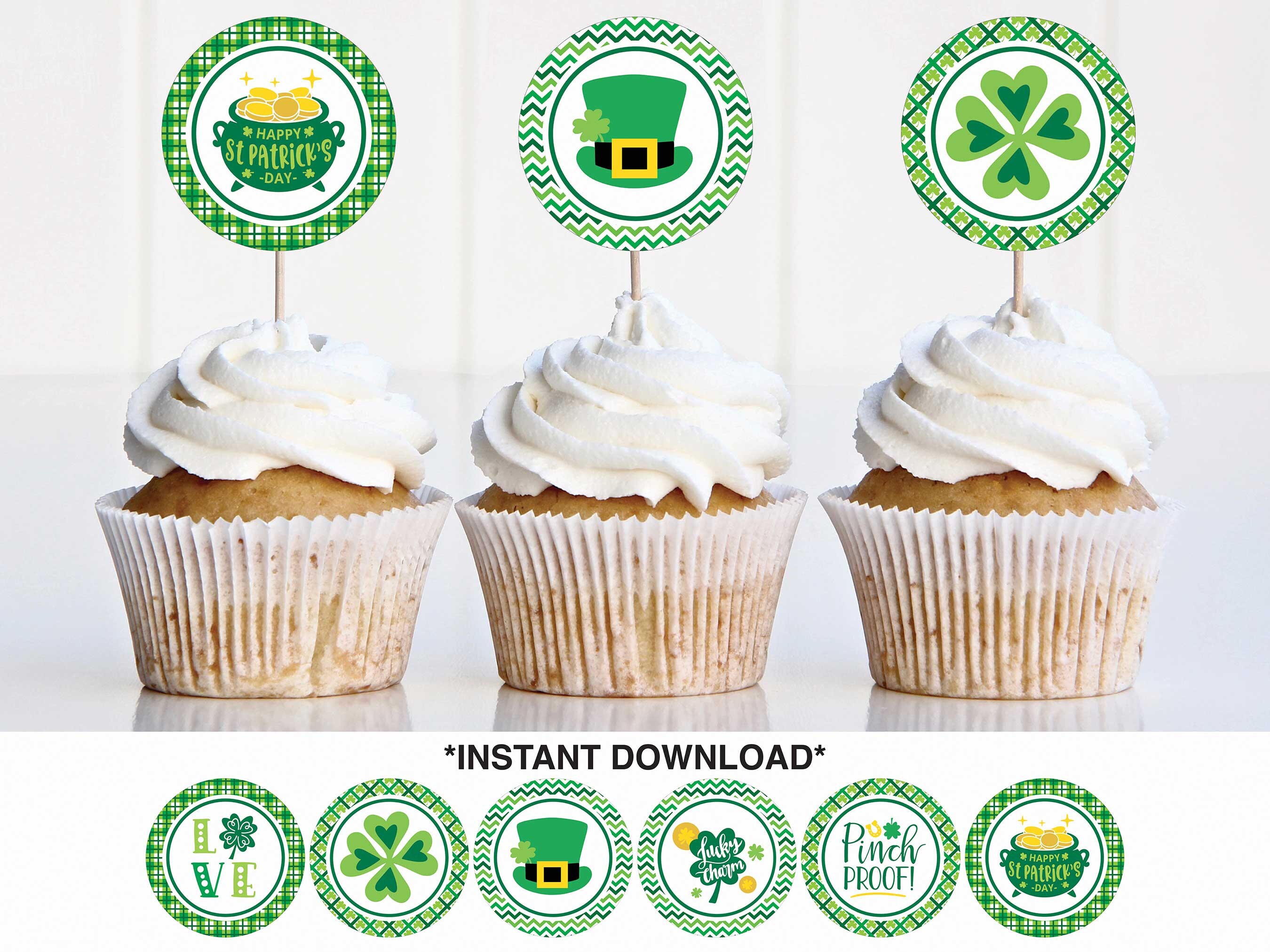 Shamrock Cupcake Toppers, St. Patrick's Day Party Favors (printable ...