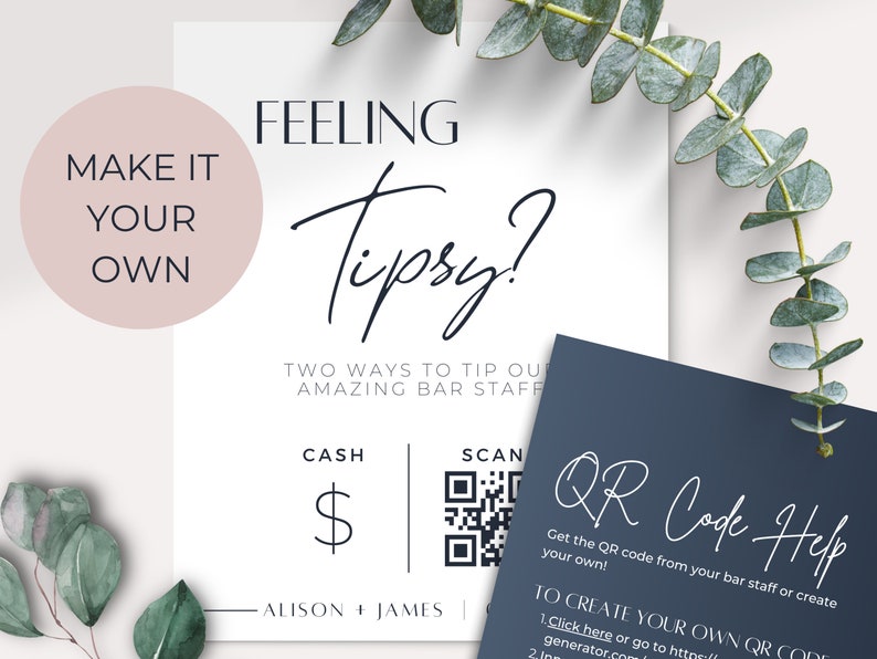 Bartender Tip Sign Template, QR Code Tips Sign, Bar Tender Tips ...