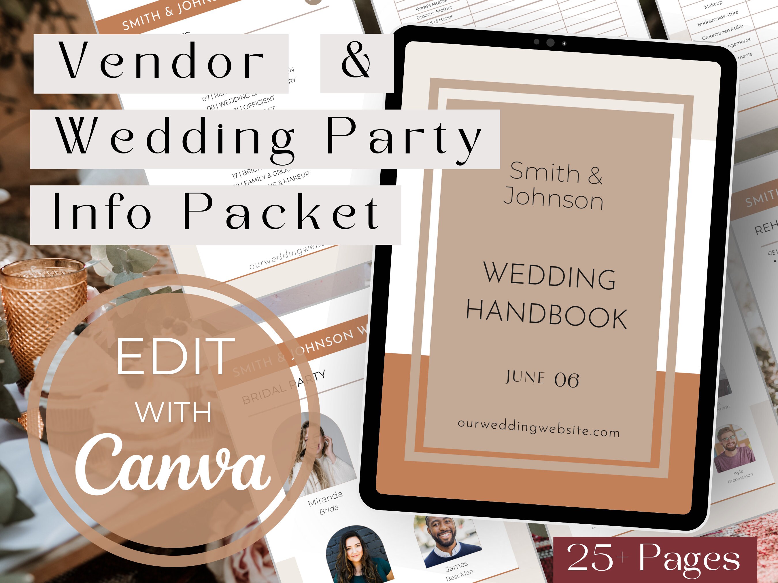 Wedding Party Information Packet, Canva Editable Template, Wedding Day ...
