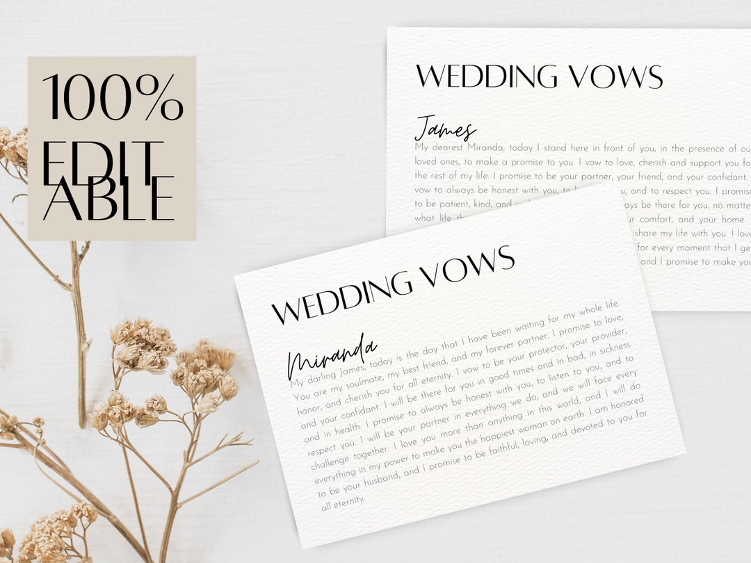 Wedding Vows Print Template, Vow Journal Art, Printable Vow Renewal ...