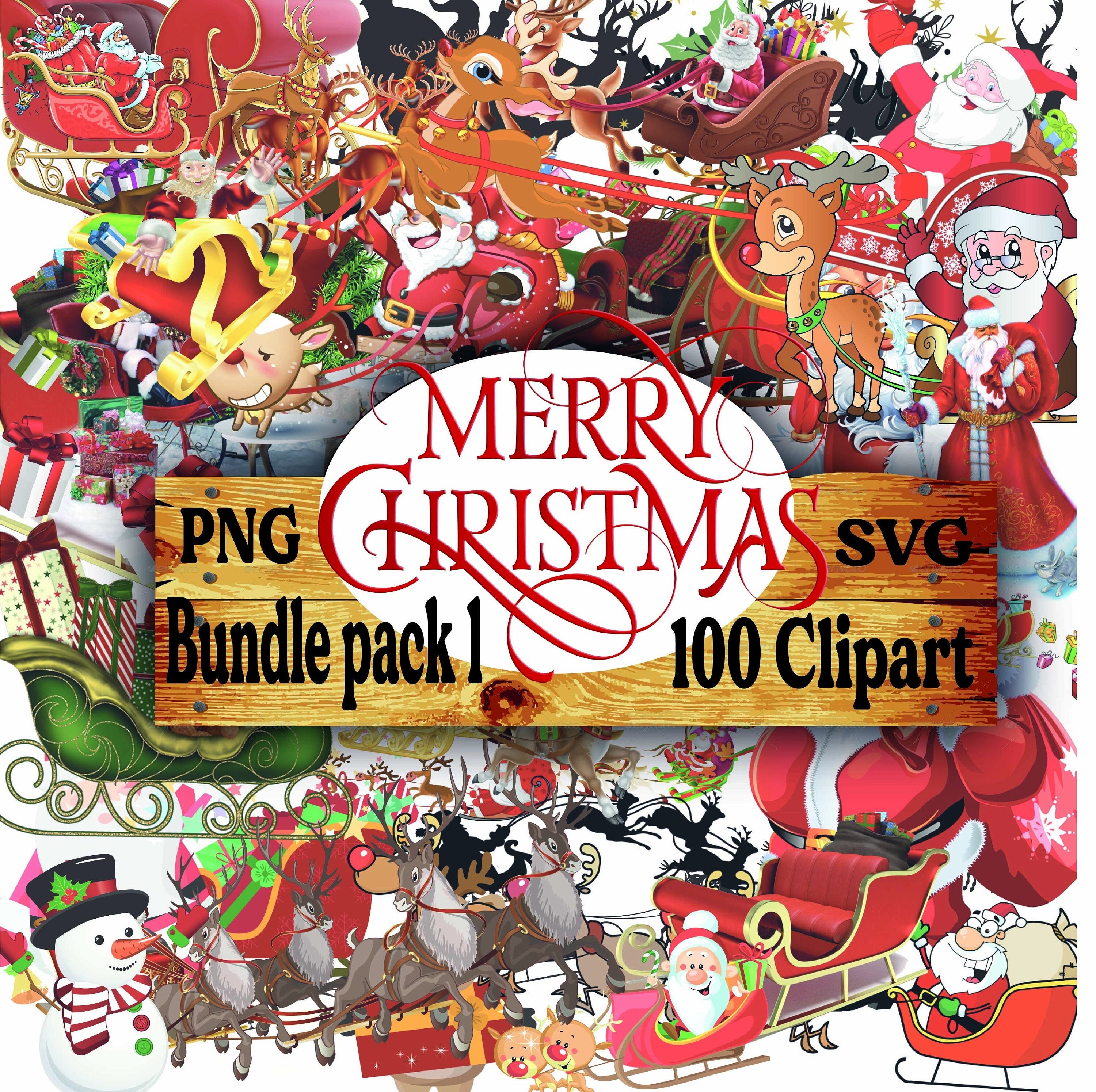 Christmas Clip Art Pack Digital Files, Merry Christmas SVG 100 Download ...