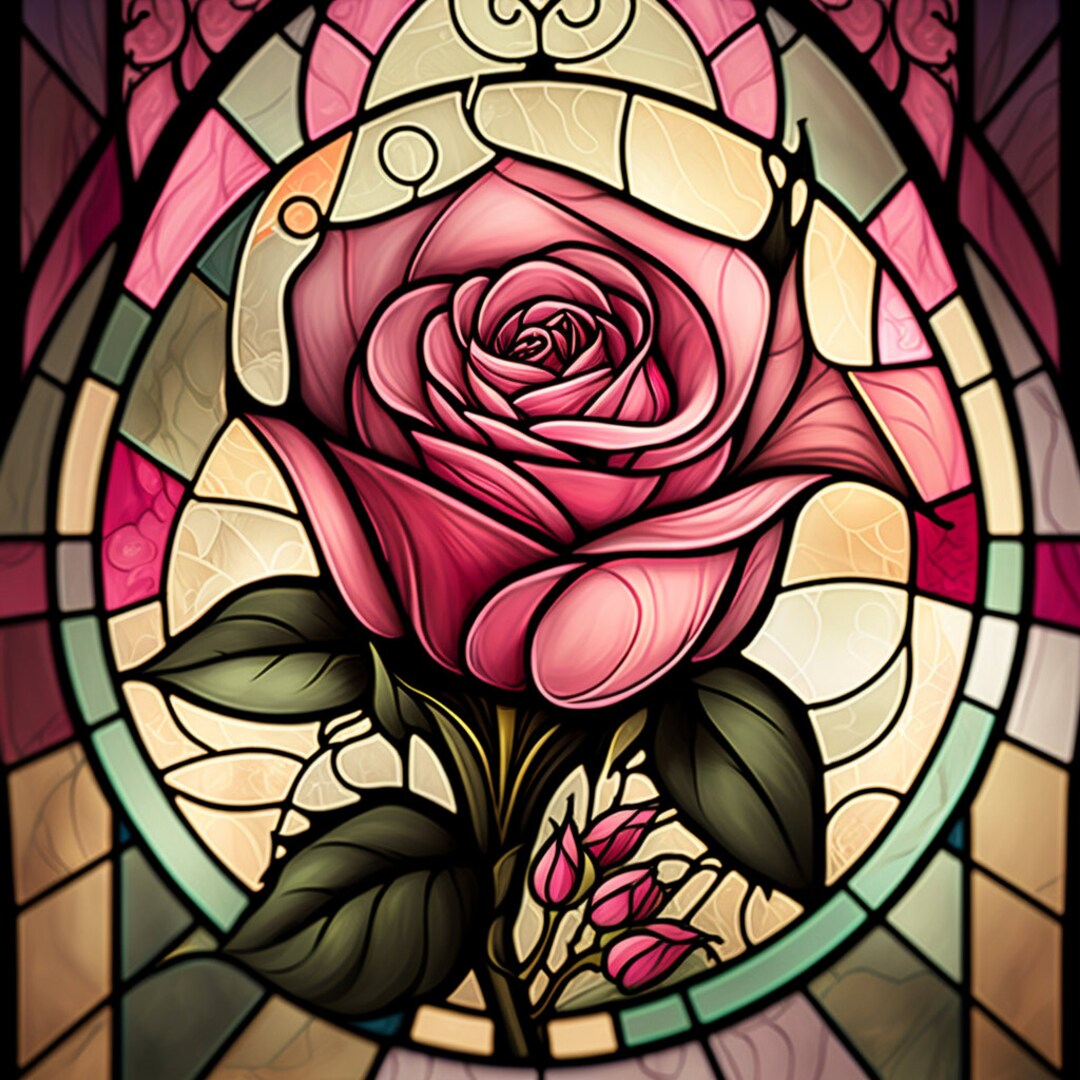 Pink Rose Stained Glass Design for Tumbler Sublimation, T-shirt Design ...