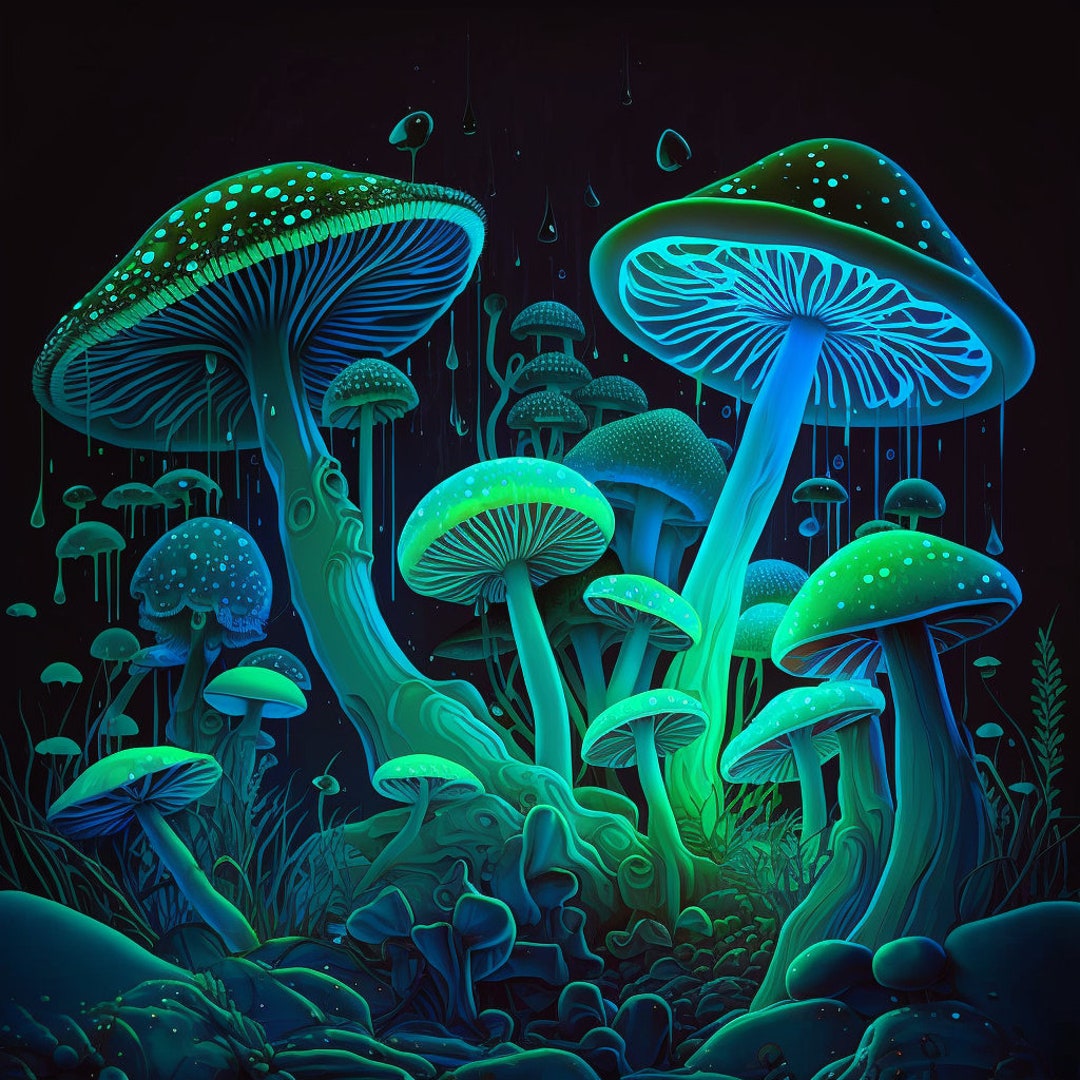 Neon Blue Green Mushrooms Design for Tumbler Sublimation, T-shirt ...