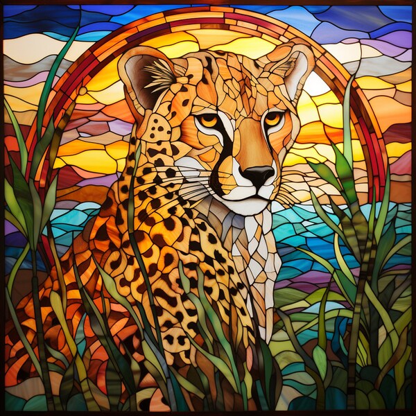Stained Glass Cheetah Art - Etsy