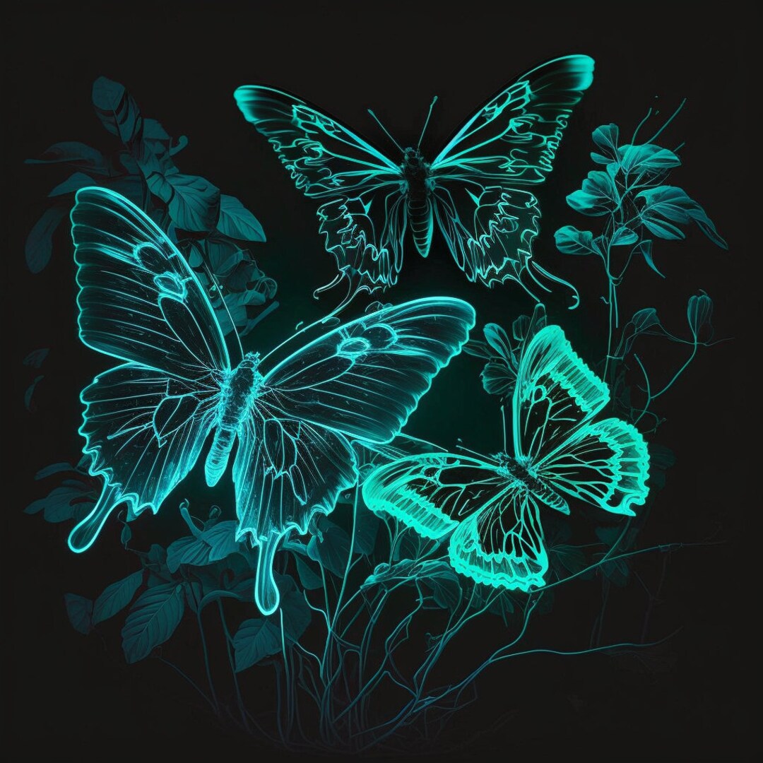 Teal Glowing Neon Butterflies Design for Tumbler Sublimation, T-shirt ...