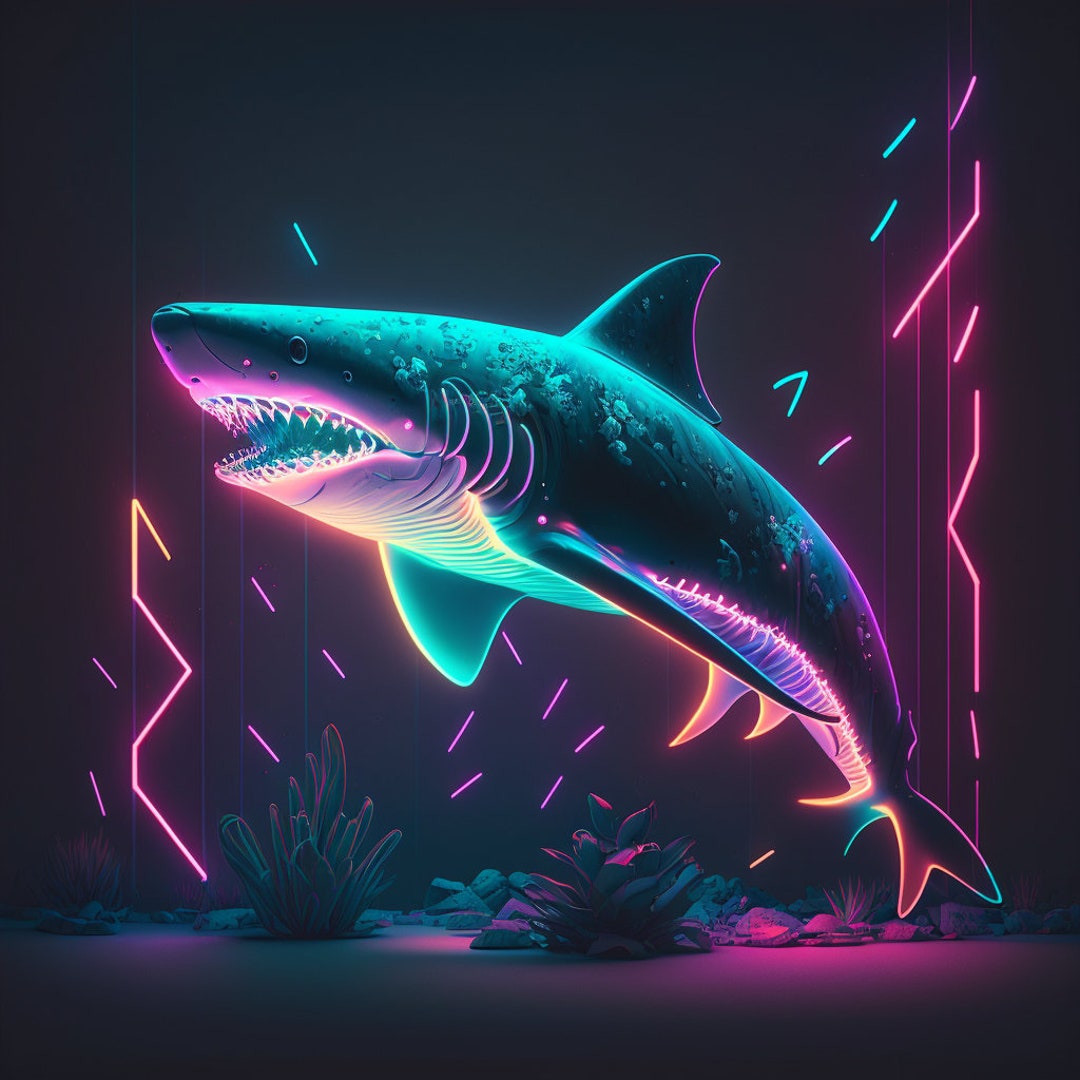 Neon Shark Design for Tumbler Sublimation, T-shirt Design, Wall Art ...