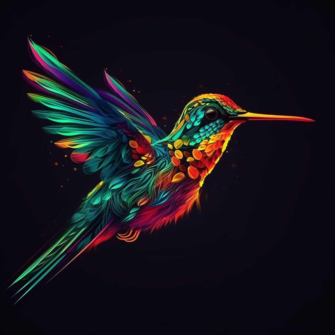 Neon Humming Bird Highly Detailed Design for Tumbler Sublimation, T ...