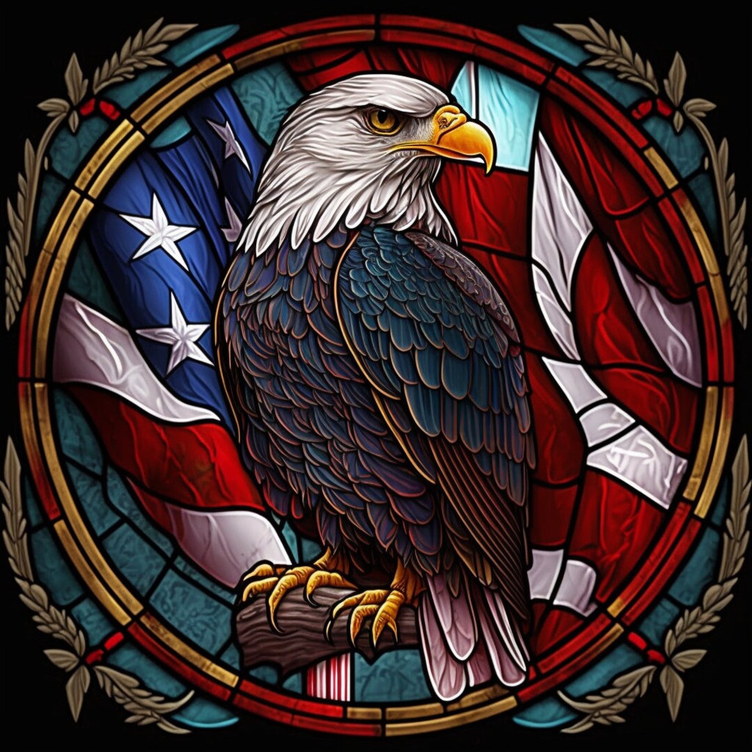 Usa Flag Stained Glass With Eagle Design For Tumbler Sublimation T Shirt Design Wall Art Png