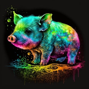 Cute Piglet Neon Rainbow Design for Tumbler Sublimation, T-shirt Design ...