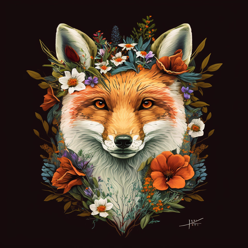Vintage Fox Face Illustration