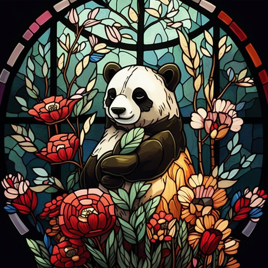 Floral Panda Stained Glass Design for Tumbler Sublimation, T-shirt ...