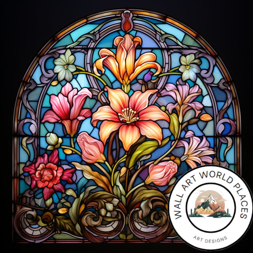 Church Window Floral Stained Glass Design for Tumbler Sublimation, T ...