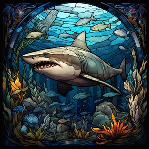 Shark Stained Glass Design for Tumbler Sublimation, T-shirt Design ...