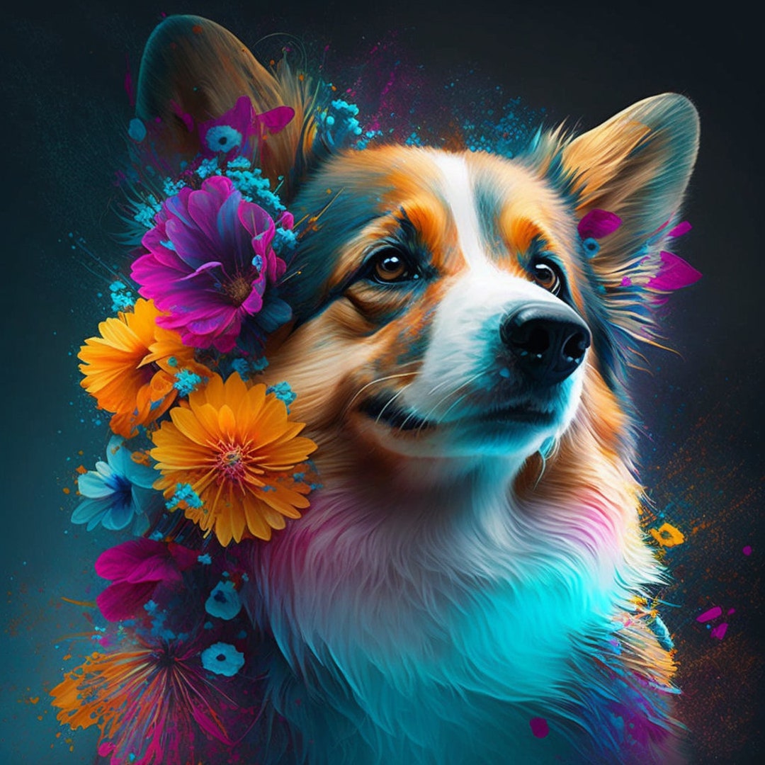 Flower Dog Design for Tumbler Sublimation, T-shirt Design, Wall Art PNG ...