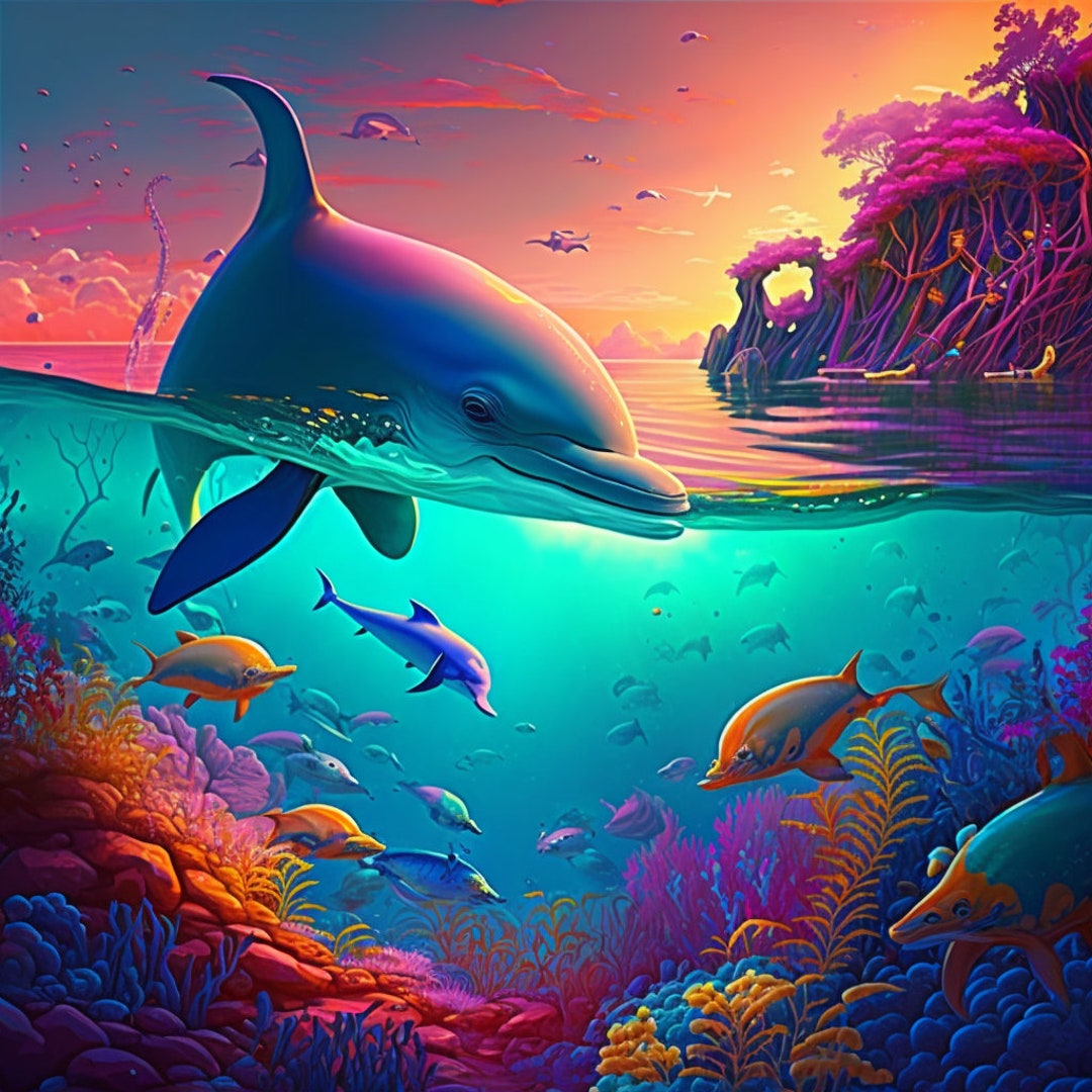 Colorful Dolphin Landscape Design for Tumbler Sublimation, T-shirt ...