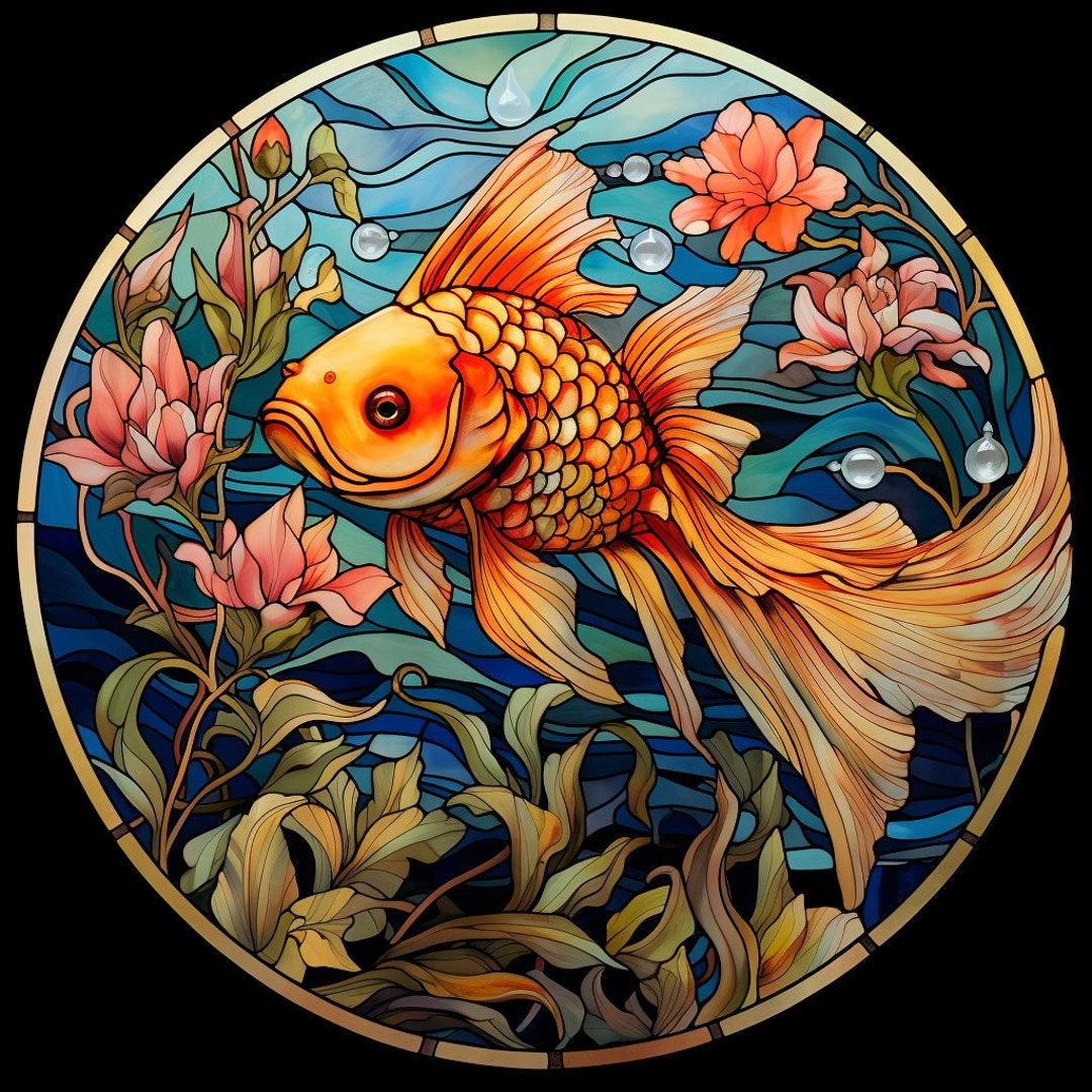 Goldfish Stained Glass Design for Tumbler Sublimation, T-shirt Design ...