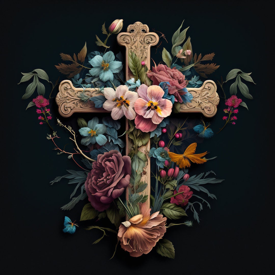Floral Cross Design for Tumbler Sublimation, T-shirt Design, Wall Art ...